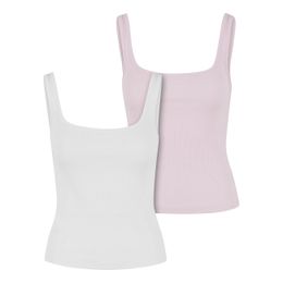 Muskelshirt Urban Classics "Urban Classics Ladies Wide Neck Rib Top 2-Pack", Damen, Gr. XL, wei&szlig;, blushedrose, 95% Baumwolle, 5% Elasthan, unifarben, normal, eckiger Ausschnitt, Shirts