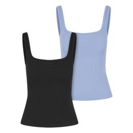 Muskelshirt Urban Classics "Urban Classics Ladies Wide Neck Rib Top 2-Pack", Damen, Gr. L, schwarz, powderblau, 95% Baumwolle, 5% Elasthan, unifarben, normal, eckiger Ausschnitt, Shirts