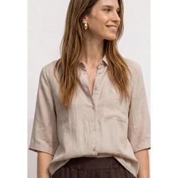 Hemdbluse STREET ONE STUDIO, Damen, Gr. 34, clay sand, Stoff, 84% Modal, 16% Polyester, unifarben, normal normal, V-Ausschnitt, Manschette, Blusen Hemdbluse, mit 3/4 &Auml;rmeln