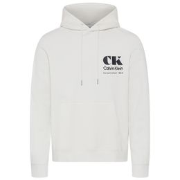 Kapuzensweatshirt Calvin Klein Jeans, Herren, Gr. L, wei&szlig; (tofu), Sweatware, Obermaterial: 100% Baumwolle, unifarben, regular fit normal, Rundhals, B&uuml;ndchen, Sweatshirts, gro&szlig;er R&uuml;ckendruck, Regular Fit, reine Baumwolle