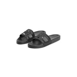 Pantolette Tommy Hilfiger "TH MONOGRAM POOL SLIDE", Damen, Gr. 36, schwarz, Lederimitat, Schuhe Pantolette, Sommerschuh, Schl&uuml;pfschuh mit gro&szlig;em TH in der Bandage