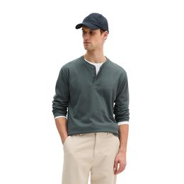 Marc O'Polo Langarmshirt MARC O'POLO "aus geripptem Interlock-Jersey", Herren, Gr. M, skipping stone, Obermaterial: 100% Baumwolle, unifarben, Basic, regular fit, Serafino, normaler Saum, Shirts Langarmshirt
