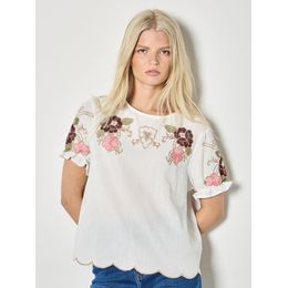 Spitzentop Apricot "Top", Damen, Gr. XS (34), wei&szlig;, gewebt, Obermaterial: 100% Baumwolle CO., gebl&uuml;mt, Tops Spitzentop, mit R&uuml;schen&auml;rmeln