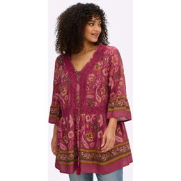 Druckbluse sheego by Joe Browns, Damen, Gr. 44, kirsche, flamingo, gemustert, 100% Viskose, gebl&uuml;mt, gemustert, V-Ausschnitt, Blusen Druckbluse