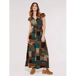 2-in-1-Kleid Apricot "Maxikleid", Damen, Gr. S (36), N-Gr, braun, gewebt, Obermaterial: 100% Viskose CV., gemustert, V-Ausschnitt, Fledermaus&auml;rmel, Kleider, mit Smokdetails