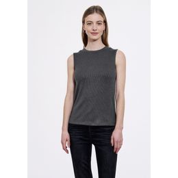 Shirttop STREET ONE STUDIO, Damen, Gr. 40, grau (deep ash grau), Stoff, 43% Viskose, 37% Polyester, 20% Polyamid, unifarben, normal normal, ohne Ausschnitt, abgesteppt, Tops Shirttop, mit Rippstrick-Struktur