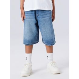 Jeansshorts name it "NKMBEN X SKATER DNM BERMUDA 8649-BY NOOS", M&auml;dchen, Gr. 134, N-Gr, medium blau denim, Denim/Jeans, Obermaterial: 100% Baumwolle, unifarben, kurz, Jeans Jeansshorts, Baumwolle, Baggy Fit