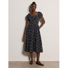 Midikleid Apricot "Midikleid", Damen, Gr. XS (34), N-Gr, blau (navy), gewebt, Obermaterial: 100% Baumwolle CO., Puff&auml;rmel Elastisch, Kleider Midikleid, Stickerei
