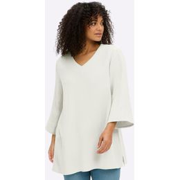Longbluse sheego, Damen, Gr. 40, ecru, 100% Baumwolle, unifarben, V-Ausschnitt, Blusen Longbluse