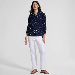 LANDS' END Bedruckte Soft Ease Hemdbluse im Leinenmix, Damen,  Blau, Baumwolle/Leinen, by Lands' End