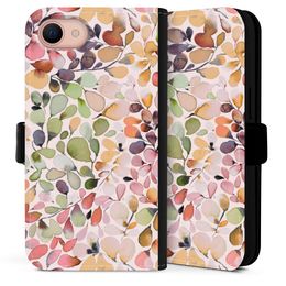 DeinDesign iPhone 16e Handy Klapph&uuml;lle Handyh&uuml;lle aus Kunst Leder schwarz Flip Case Eukalyptus Muster Pattern Sideflip mit Lasche