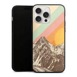DeinDesign iPhone 15 Pro Max Handy Premium Silikon H&uuml;lle Handyh&uuml;lle schwarz Case Sunshine Mountain Retro Silikon Premium Case