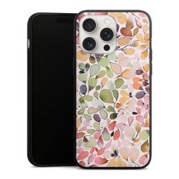 DeinDesign iPhone 15 Pro Max Handy Premium Silikon H&uuml;lle Handyh&uuml;lle schwarz Case Eukalyptus Muster Pattern Silikon Premium Case