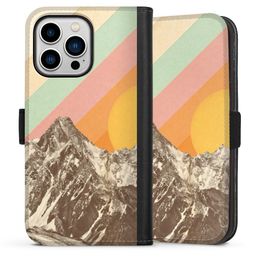 DeinDesign iPhone 13 Pro Handy Klapph&uuml;lle Handyh&uuml;lle aus Kunst Leder schwarz Flip Case Sunshine Mountain Retro Sideflip mit Lasche