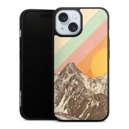 DeinDesign iPhone 15 Handy Premium Silikon H&uuml;lle Handyh&uuml;lle schwarz Case Sunshine Mountain Retro Silikon Premium Case