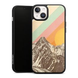 DeinDesign iPhone 14 Handy Premium Silikon H&uuml;lle Handyh&uuml;lle schwarz Case Sunshine Mountain Retro Silikon Premium Case