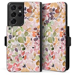 DeinDesign Galaxy S21 Ultra 5G Handy Klapph&uuml;lle Handyh&uuml;lle aus Kunst Leder schwarz Flip Case Eukalyptus Muster Pattern Sideflip mit Lasche