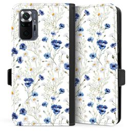 DeinDesign Xiaomi Redmi Note 10 Pro Handy Klapph&uuml;lle Handyh&uuml;lle aus Kunst Leder schwarz Flip Case Flowers Muster Flower Sideflip mit langer Lasche