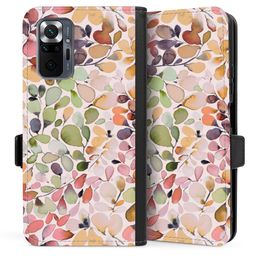 DeinDesign Xiaomi Redmi Note 10 Pro Handy Klapph&uuml;lle Handyh&uuml;lle aus Kunst Leder schwarz Flip Case Pattern Eukalyptus Muster Sideflip mit langer Lasche