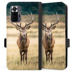 DeinDesign Xiaomi Redmi Note 10 Pro Handy Klapph&uuml;lle Handyh&uuml;lle aus Kunst Leder schwarz Flip Case Meadow Deer Forrest Sideflip mit langer Lasche