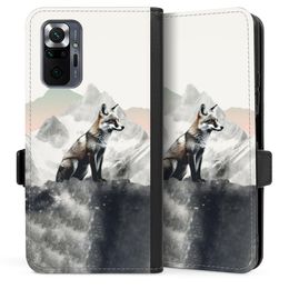 DeinDesign Xiaomi Redmi Note 10 Pro Handy Klapph&uuml;lle Handyh&uuml;lle aus Kunst Leder schwarz Flip Case Nature Mountain Fox Sideflip mit langer Lasche