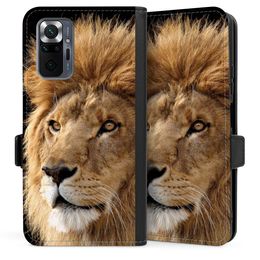 DeinDesign Xiaomi Redmi Note 10 Pro Handy Klapph&uuml;lle Handyh&uuml;lle aus Kunst Leder schwarz Flip Case Jungle Lion Photography Sideflip mit langer Lasche