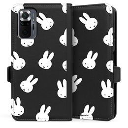 DeinDesign Xiaomi Redmi Note 10 Pro Handy Klapph&uuml;lle Handyh&uuml;lle aus Kunst Leder schwarz Flip Case Muster Miffy Transparent Sideflip mit langer Lasche