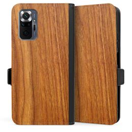 DeinDesign Xiaomi Redmi Note 10 Pro Handy Klapph&uuml;lle Handyh&uuml;lle aus Kunst Leder schwarz Flip Case Wooden Look Larch Wood Sideflip mit langer Lasche