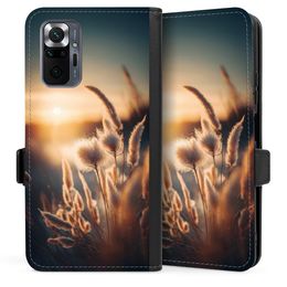 DeinDesign Xiaomi Redmi Note 10 Pro Handy Klapph&uuml;lle Handyh&uuml;lle aus Kunst Leder schwarz Flip Case Sun Nature Pampasgras Sideflip mit langer Lasche
