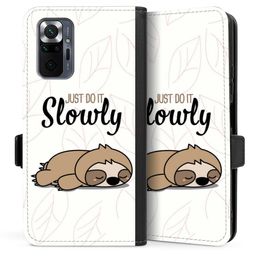 DeinDesign Xiaomi Redmi Note 10 Pro Handy Klapph&uuml;lle Handyh&uuml;lle aus Kunst Leder schwarz Flip Case Sloth Lazy Sunday Animals Sideflip mit langer Lasche