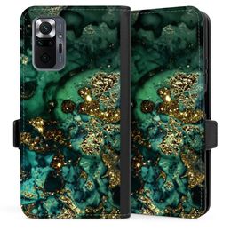 DeinDesign Xiaomi Redmi Note 10 Pro Handy Klapph&uuml;lle Handyh&uuml;lle aus Kunst Leder schwarz Flip Case Marble Muster Glitzer Sideflip mit langer Lasche