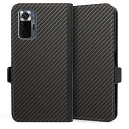 DeinDesign Xiaomi Redmi Note 10 Pro Handy Klapph&uuml;lle Handyh&uuml;lle aus Kunst Leder schwarz Flip Case Carbon Metallic Look Muster Sideflip mit langer Lasche