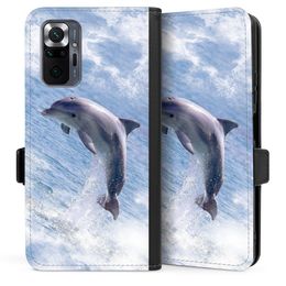 DeinDesign Xiaomi Redmi Note 10 Pro Handy Klapph&uuml;lle Handyh&uuml;lle aus Kunst Leder schwarz Flip Case Wale Ocean Dolphin Sideflip mit langer Lasche