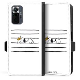 DeinDesign Xiaomi Redmi Note 10 Pro Handy Klapph&uuml;lle Handyh&uuml;lle aus Kunst Leder schwarz Flip Case Snoopy Dog Peanuts Sideflip mit langer Lasche