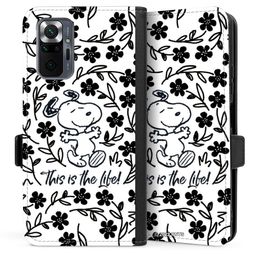 DeinDesign Xiaomi Redmi Note 10 Pro Handy Klapph&uuml;lle Handyh&uuml;lle aus Kunst Leder schwarz Flip Case Flowers Snoopy Peanuts Sideflip mit langer Lasche