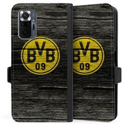 DeinDesign Xiaomi Redmi Note 10 Pro Handy Klapph&uuml;lle Handyh&uuml;lle aus Kunst Leder schwarz Flip Case Wooden Look Bvb Borussia Dortmund Sideflip mit langer Lasche