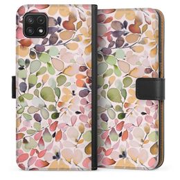 DeinDesign Galaxy A22 5G Handy Klapph&uuml;lle Handyh&uuml;lle aus Kunst Leder schwarz Flip Case Muster Eukalyptus Pattern Sideflip mit langer Lasche