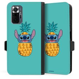 DeinDesign Xiaomi Redmi Note 10 Pro Handy Klapph&uuml;lle Handyh&uuml;lle aus Kunst Leder schwarz Flip Case Pineapple Lilo & Stitch Disney Sideflip mit langer Lasche