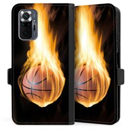 DeinDesign Xiaomi Redmi Note 10 Pro Handy Klapph&uuml;lle Handyh&uuml;lle aus Kunst Leder schwarz Flip Case Sports Basketball Fire Sideflip mit langer Lasche