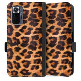 DeinDesign Xiaomi Redmi Note 10 Pro Handy Klapph&uuml;lle Handyh&uuml;lle aus Kunst Leder schwarz Flip Case Fur Animal Print Leopard Sideflip mit langer Lasche