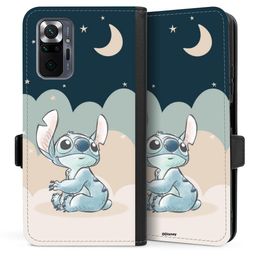 DeinDesign Xiaomi Redmi Note 10 Pro Handy Klapph&uuml;lle Handyh&uuml;lle aus Kunst Leder schwarz Flip Case Moon Lilo & Stitch Disney Sideflip mit langer Lasche