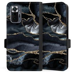 DeinDesign Xiaomi Redmi Note 10 Pro Handy Klapph&uuml;lle Handyh&uuml;lle aus Kunst Leder schwarz Flip Case Marble Glitzer Trends Sideflip mit langer Lasche