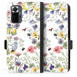 DeinDesign Xiaomi Redmi Note 10 Pro Handy Klapph&uuml;lle Handyh&uuml;lle aus Kunst Leder schwarz Flip Case Flowers Bee Muster Sideflip mit langer Lasche