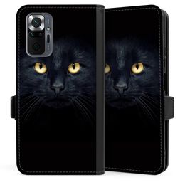 DeinDesign Xiaomi Redmi Note 10 Pro Handy Klapph&uuml;lle Handyh&uuml;lle aus Kunst Leder schwarz Flip Case Cat Black Eye Sideflip mit langer Lasche