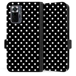 DeinDesign Xiaomi Redmi Note 10 Pro Handy Klapph&uuml;lle Handyh&uuml;lle aus Kunst Leder schwarz Flip Case Retro Points Polka Dots Sideflip mit langer Lasche
