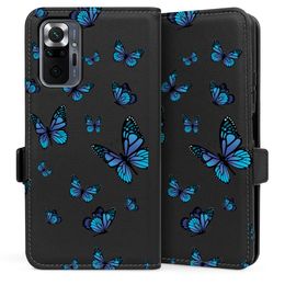 DeinDesign Xiaomi Redmi Note 10 Pro Handy Klapph&uuml;lle Handyh&uuml;lle aus Kunst Leder schwarz Flip Case Transparent Butterfly Muster Sideflip mit langer Lasche
