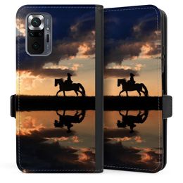 DeinDesign Xiaomi Redmi Note 10 Pro Handy Klapph&uuml;lle Handyh&uuml;lle aus Kunst Leder schwarz Flip Case Horseback Riding Horse Sunset Sideflip mit langer Lasche