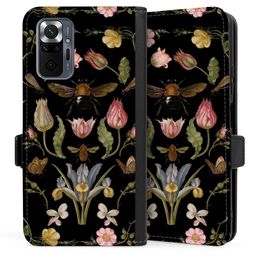 DeinDesign Xiaomi Redmi Note 10 Pro Handy Klapph&uuml;lle Handyh&uuml;lle aus Kunst Leder schwarz Flip Case Blossom Flower Wreath Bee Sideflip mit langer Lasche