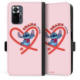 DeinDesign Xiaomi Redmi Note 10 Pro Handy Klapph&uuml;lle Handyh&uuml;lle aus Kunst Leder schwarz Flip Case Heart Lilo & Stitch Disney Sideflip mit langer Lasche