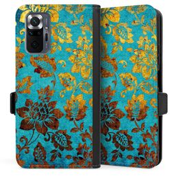 DeinDesign Xiaomi Redmi Note 10 Pro Handy Klapph&uuml;lle Handyh&uuml;lle aus Kunst Leder schwarz Flip Case Vintage Ornament Flowers Sideflip mit langer Lasche